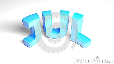 JUL For July, Blue On White Background - 3D Rendering Illustration ...