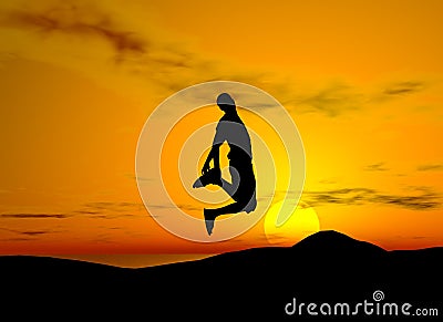 Jump Of Joy - Sunset Background Royalty Free Stock Photo - Image: 1946595