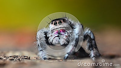 Jumping Spider Phidippus Regius Front View, the Spider is Resting ...