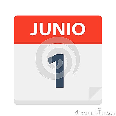 Junio 1 - Calendar Icon - June 1. Vector Illustration Of Spanish ...