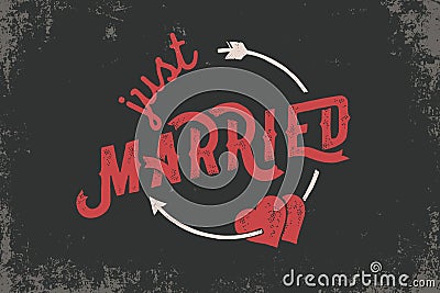 Just Married Hand Lettering With Hearts For Wedding Cards And ...