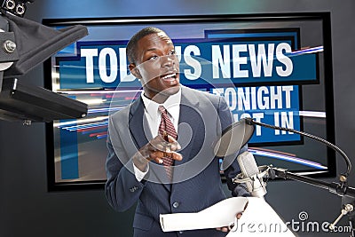 TV Reporter at the News Desk Stock Photo - Image of breaking, live ...