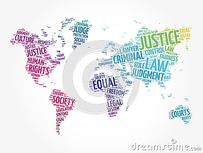 Justice Word Cloud In Shape Of World Map, Law Concept Background ...