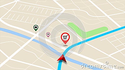 4K Animation Moving GPS Navigator on Map with Map and Icon on Location ...