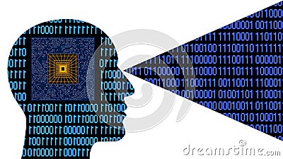 4k Brain Head Matrix Binary Code,man Thinking AI Chip Circuit Cpu ...