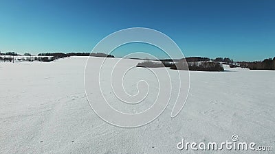 4K. Flight And Takeoff Above Snow Fields In Winter, Aerial Panoramic ...
