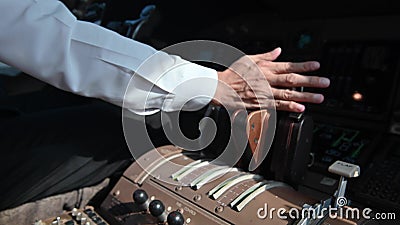 4K Hand of Pilot Push Thrust Lever Handle for Takeoff Plane Stock Video ...