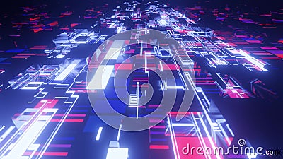 4k Looped Animation. Flight Over Hi Tech Pattern on Plane Surface, Neon ...