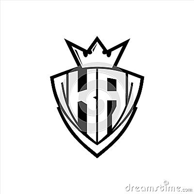 KA Letter Logo With Sharp Triangle Shield Shape With Crown Inside White ...