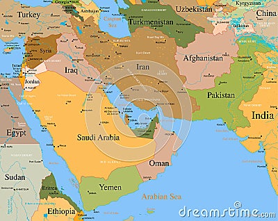 Kaart Het Gedetailleerde Midden-Oosten - Royalty-vrije Stock Fotografie ...