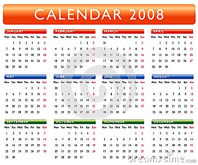 Kalender 2008 Royalty-vrije Stock Afbeelding - Afbeelding: 2890466
