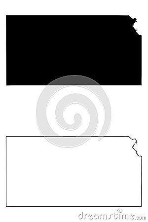 Kansas KS State Maps. Black Silhouette And Outline Isolated On A White ...