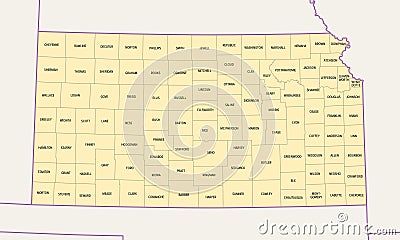 Kansas, U.S. State Subdivided Into 105 Counties, Political Map Vector Illustration ...