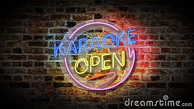 KARAOKE Sign on a Brick Wall Background Stock Footage - Video of bright ...