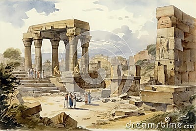 Karn Temple Watercolor Drawing Painting. Stock Image | CartoonDealer ...