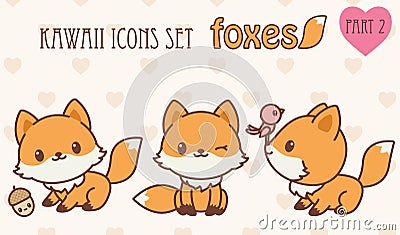 Kawaii Foxes Icons Set. Part 2 Stock Vector - Image: 75826805