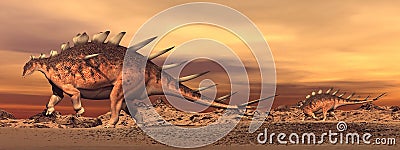 Kentrosaurus Dinosaurs Mum And Baby - 3D Render Royalty Free Stock ...