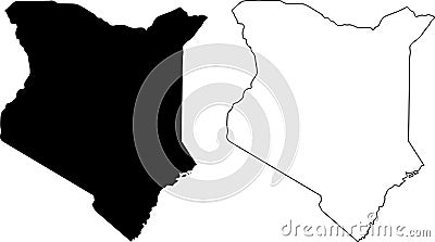 Kenya Map Set. Two Kenyan Map. Black Silhouette And Black Outline ...