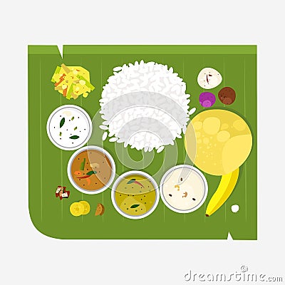 Traditional Kerala Meals Called `Sadya` On A Banana Leaf Cartoon Vector ...