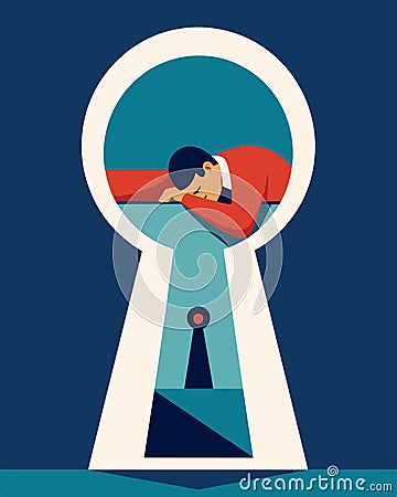 Through A Keyhole We See A Person Lying In Bed Ped Behind A Barrier Of ...