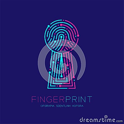 Keyhole Shape Fingerprint Scan Pattern Logo Dash Line, Digital Gateway ...
