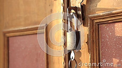 Keys hanging on door lock. stock footage. Video of view - 240448592