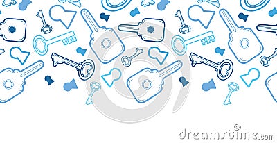 Keys Line Art Horizontal Seamless Pattern Background Border Vector ...