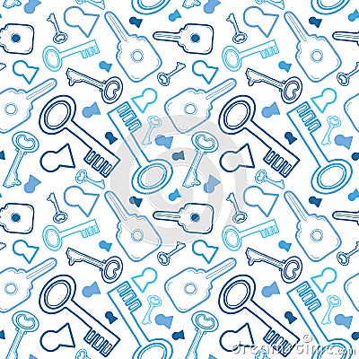 Keys Line Art Seamless Pattern Background Cartoon Vector ...