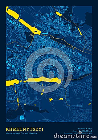 Khmelnytskyi Map Vector Highly Detailed Map In National Yellow Blue ...