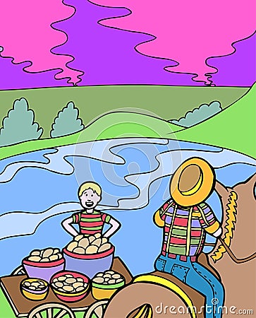 Kid Adventures: Potato Farming Cartoon Vector | CartoonDealer.com #9382949