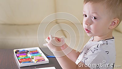 Kid Boy Playing with Plasticine at Home. Creative Kid with Play Clay ...