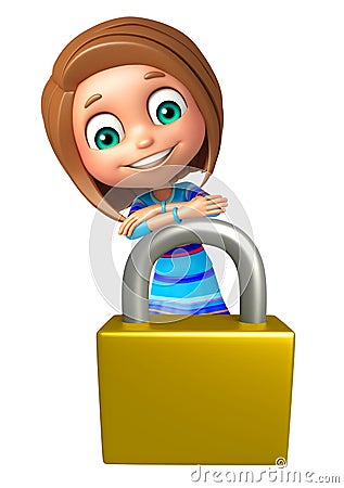 Kid Girl With Lock Royalty-Free Cartoon | CartoonDealer.com #77552192