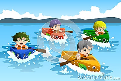 Kids In A Boat Race Stock Vector - Image: 41549470