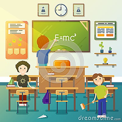 Kids Cleaning Classroom. Vector Illustration | CartoonDealer.com #66139247