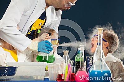 Kids With Crazy Professor Doing Science Experiments In The Laboratory ...