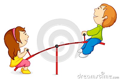 Kids On Seesaw Cartoon Vector | CartoonDealer.com #25992913