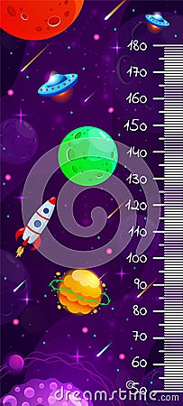 Kids Space Height Chart, Cosmic Wall Meter With Cartoon Fantasy Planets ...