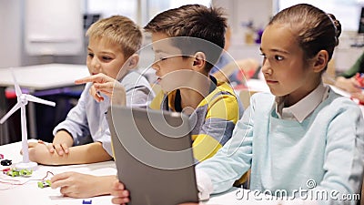 Kids with Tablet Pc Programming at Robotics School Stock Video - Video ...
