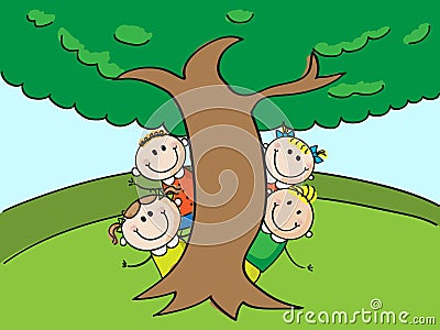 Kids And Tree Royalty Free Stock Images - Image: 27756709