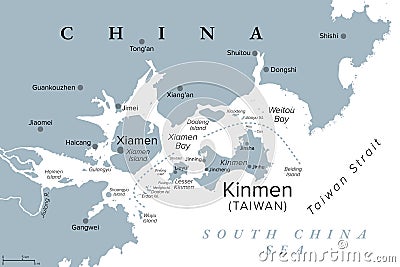 Kinmen, Or Quemoy, Island Group Governed By Taiwan, Gray Political Map ...