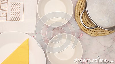 Kitchen Utensils And Pasta Appear On Marble Table - Stop Motion Stock ...