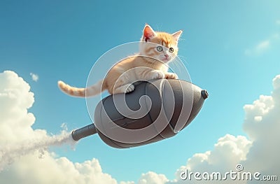 Kitten Sitting On A Flying Cannonball At 21-1-2025 Royalty-Free Stock ...