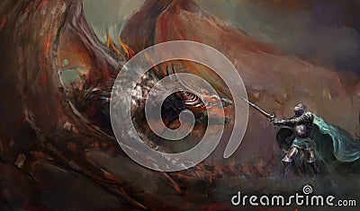 Knight Fighting The Dragon Stock Photography - Image: 33009412