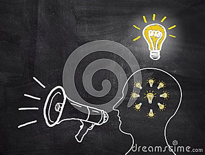 Knowledge And Ideas Concept Sharing With Human Head Shape And Megaphone ...