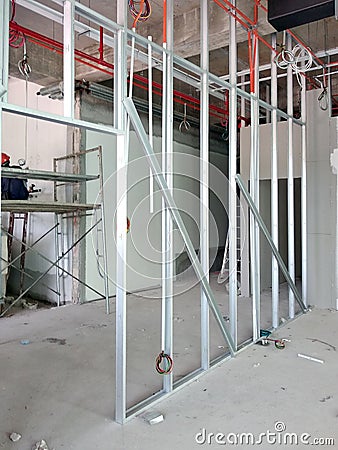 Drywall Installation Work In Progress By Construction Workers At The ...