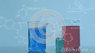 Laboratory Beakers with Data and Structural Formula of Chemical ...
