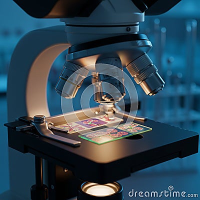 A Laboratory Microscope With Multiple Objective Lenses Focuses On ...
