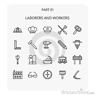 LABORERS AND WORKERS Icon Set Outline Vector Illustration ...