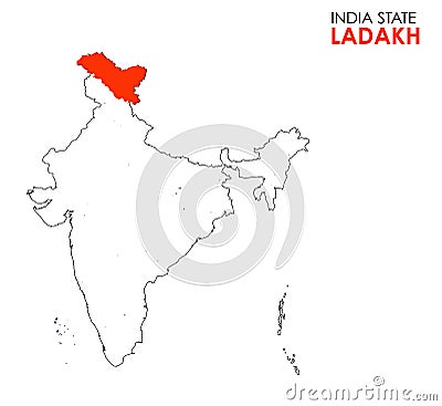 Ladakh Map Of Indian State. Ladakh Map Vector Illustration. Ladakh ...
