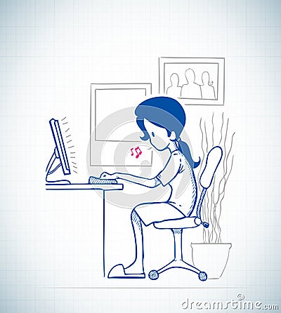 Lady Sit In Front Of Computer Cartoon Vector | CartoonDealer.com #36437267